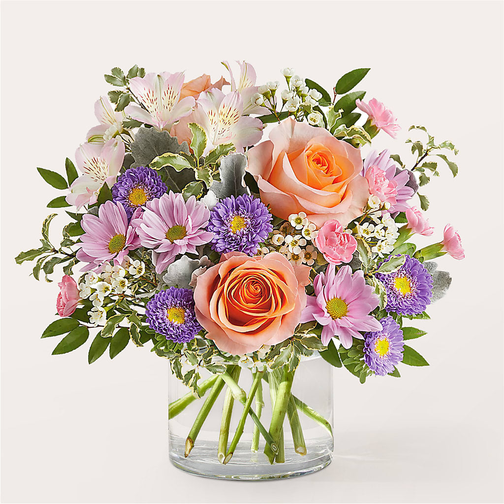 Glimmer Bouquet – lavender, peach, pink, white flower arrangement ...