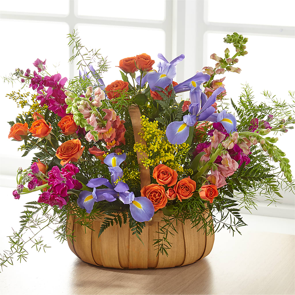 Garden of Life Basket – blue, fuchsia, orange, yellow flower ...