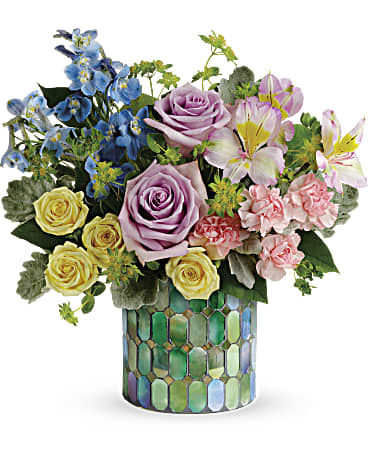 Teleflora's Stained Glass Blooms Bouquet – blue, light blue, pink ...