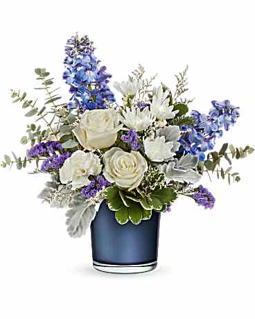 Teleflora's Sapphire Bliss Bouquet – blue, white flower arrangement ...